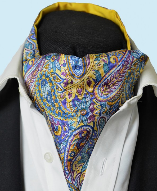 Fine Silk Bells of St Clements Paisley Pattern Cravat in French Blue